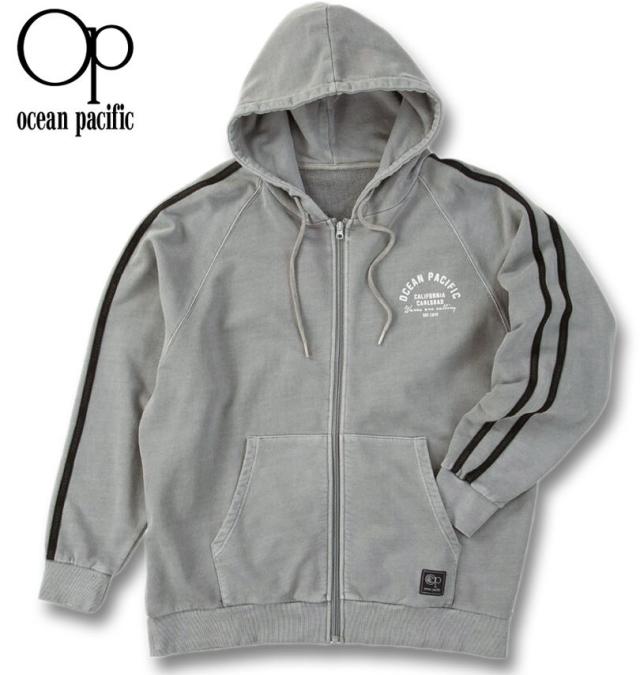 大きいサイズ OCEAN PACIFIC 裏毛 ライン フルジップ パーカー カーキグレー 3L 4L 5L 6L 8L/1278-5341-2-79