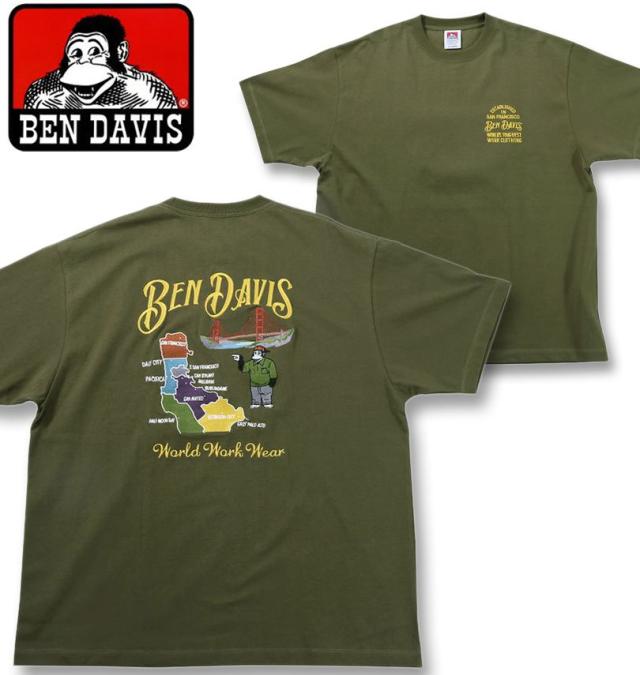 大きいサイズ BEN DAVIS スーベニア刺繍 半袖 Tシャツ カーキ 3L 4L 5L 6L/1278-5559-1-79