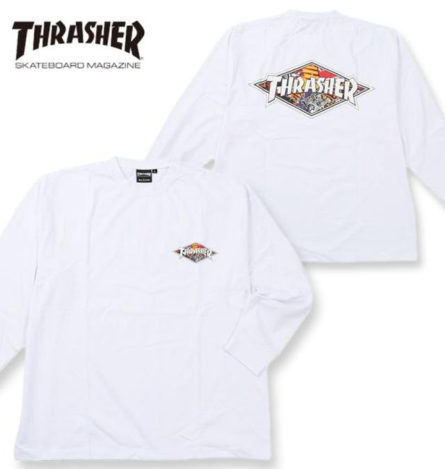 大きいサイズ THRASHER Diamond Logo 長袖 Tシャツ ホワイト 3L 4L 5L 6L 8L/1278-5655-1-79