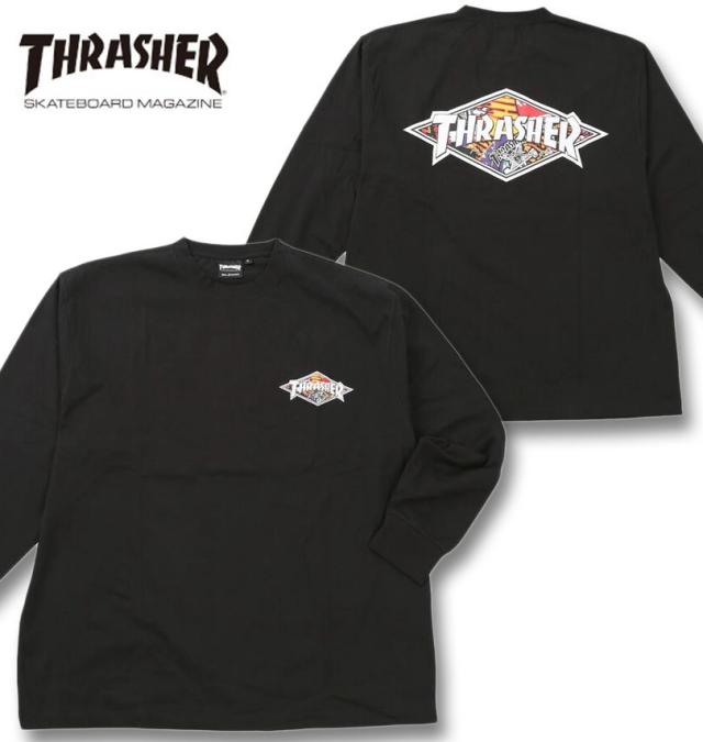 大きいサイズ THRASHER Diamond Logo 長袖 Tシャツ ブラック 3L 4L 5L 6L 8L/1278-5655-2-79