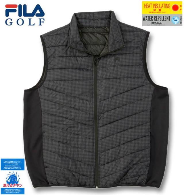 大きいサイズ FILA GOLF 千鳥柄 ハイブリッド ダウンベスト ブラック 3L 4L 5L 6L/1273-5322-2-180
