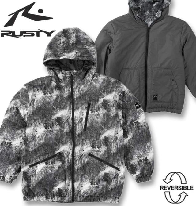 大きいサイズ RUSTY 中綿 リバーシブル ジャケット マーブル×チャコール 3L 4L 5L 6L 8L/1273-5350-1-180