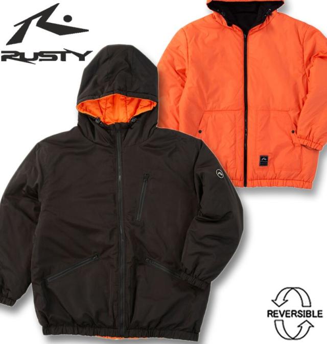大きいサイズ RUSTY 中綿 リバーシブル ジャケット ブラック×オレンジ 3L 4L 5L 6L 8L/1273-5350-2-180
