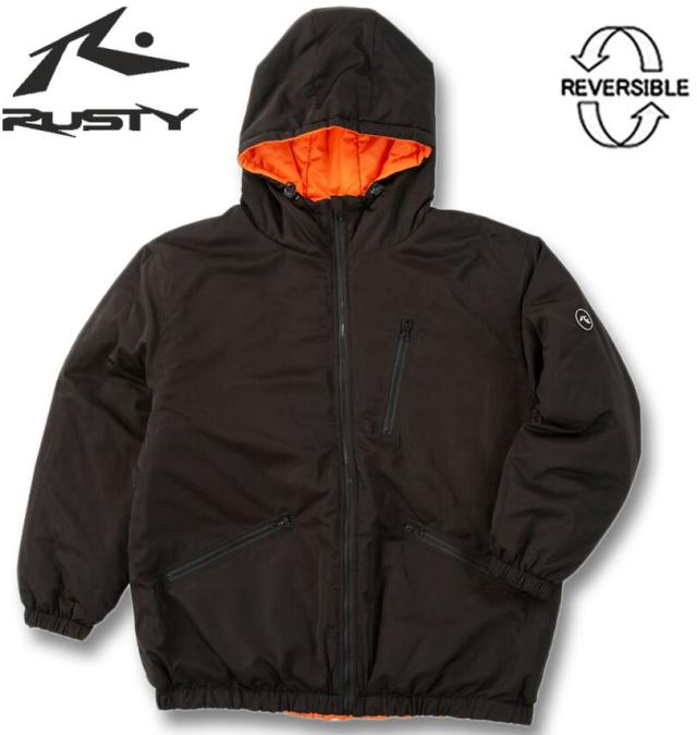 大きいサイズ RUSTY 中綿 リバーシブル ジャケット ブラック×オレンジ 3L 4L 5L 6L 8L/1273-5350-2-180