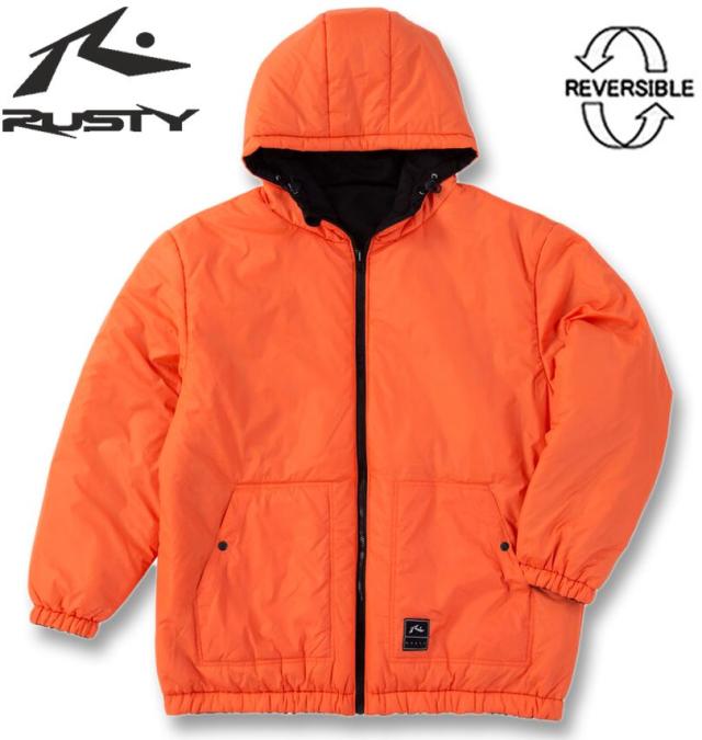 大きいサイズ RUSTY 中綿 リバーシブル ジャケット ブラック×オレンジ 3L 4L 5L 6L 8L/1273-5350-2-180