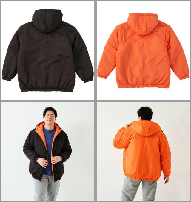 大きいサイズ RUSTY 中綿 リバーシブル ジャケット ブラック×オレンジ 3L 4L 5L 6L 8L/1273-5350-2-180