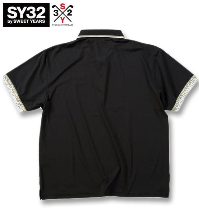 大きいサイズ SY32 by SWEET YEARS ゴルフ ライト ストレッチ ワッペン 半袖 ポロシャツ ブラック 3L 4L 5L 6L/1278-5217-2-180