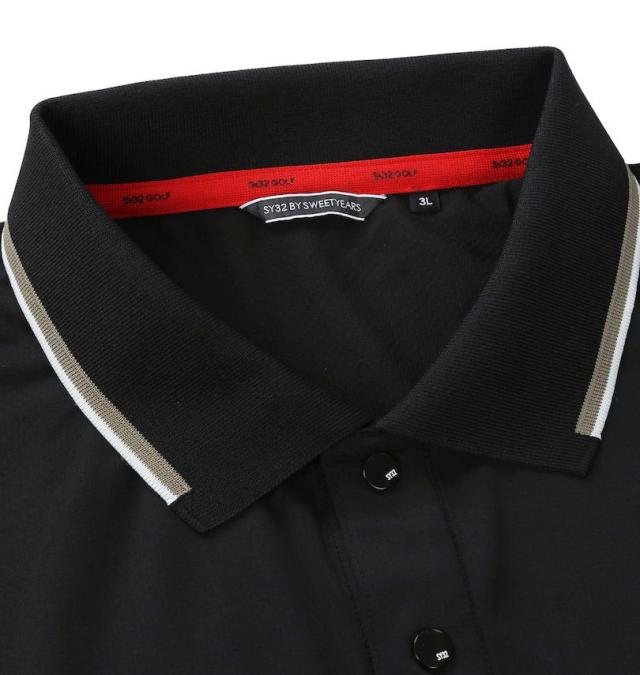 大きいサイズ SY32 by SWEET YEARS ゴルフ ライト ストレッチ ワッペン 半袖 ポロシャツ ブラック 3L 4L 5L 6L/1278-5217-2-180
