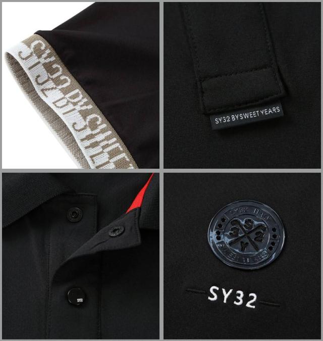 大きいサイズ SY32 by SWEET YEARS ゴルフ ライト ストレッチ ワッペン 半袖 ポロシャツ ブラック 3L 4L 5L 6L/1278-5217-2-180