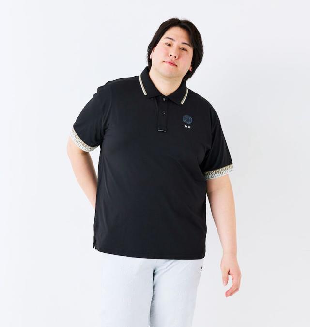 大きいサイズ SY32 by SWEET YEARS ゴルフ ライト ストレッチ ワッペン 半袖 ポロシャツ ブラック 3L 4L 5L 6L/1278-5217-2-180