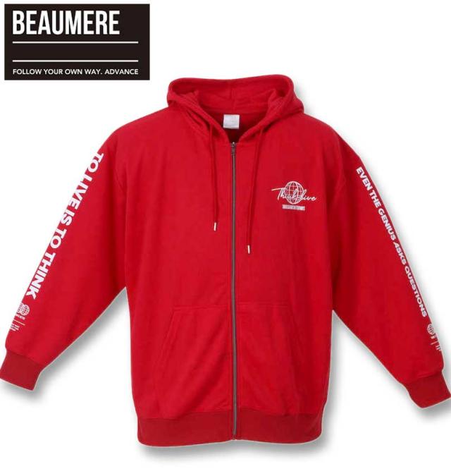 大きいサイズ BEAUMERE ダンボール4面プリント フルジップパーカー+半袖Tシャツ レッド×ブラック 3L 4L 5L 6L/1258-3360-1-85
