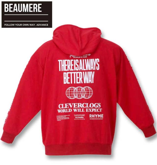 大きいサイズ BEAUMERE ダンボール4面プリント フルジップパーカー+半袖Tシャツ レッド×ブラック 3L 4L 5L 6L/1258-3360-1-85