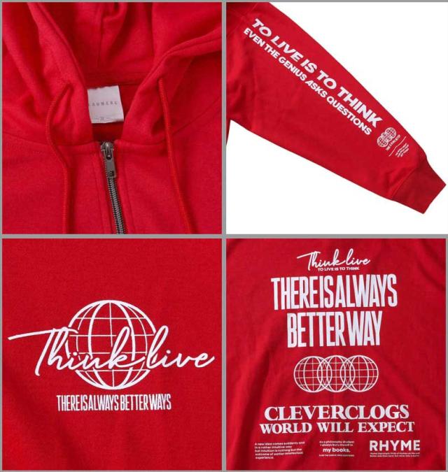 大きいサイズ BEAUMERE ダンボール4面プリント フルジップパーカー+半袖Tシャツ レッド×ブラック 3L 4L 5L 6L/1258-3360-1-85