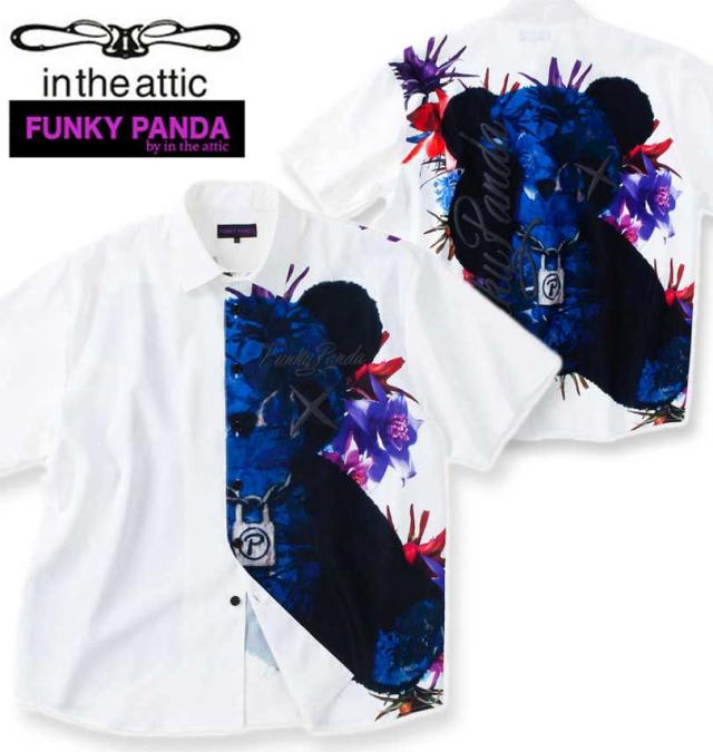 大きいサイズ FUNKY PANDA by in the attic ボタニカル柄 パンダ 半袖シャツ ホワイト 3L 4L 5L 6L/1257-4210-1-89
