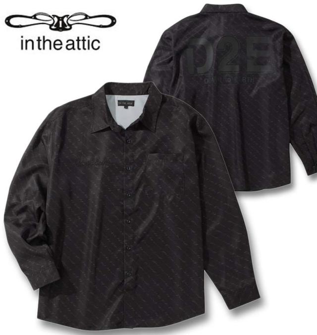 大きいサイズ in the attic 総柄 バイアスプリント 長袖シャツ ブラック 3L 4L 5L 6L/1257-4330-2-89