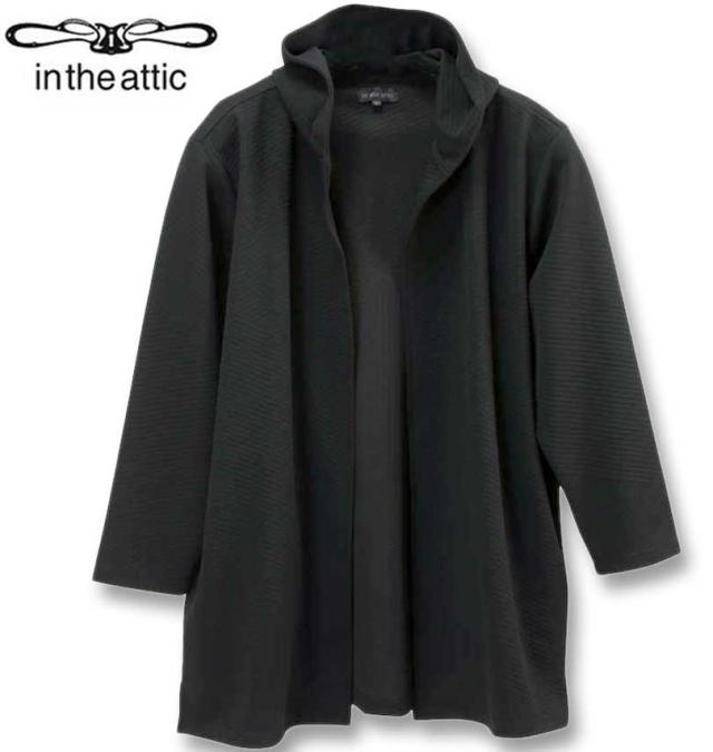 大きいサイズ in the attic バイアス膨れジャガード フーディガン ブラック 3L 4L 5L 6L/1258-3353-2-89