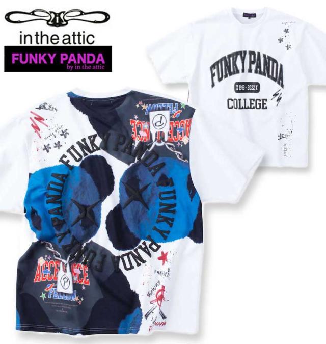 大きいサイズ FUNKY PANDA by in the attic イタズラカレッジロゴ 半袖 Tシャツ ホワイト 3L 4L 5L 6L/1258-4200-1-89