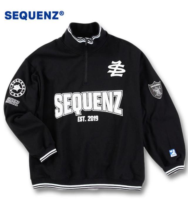 大きいサイズ SEQUENZ 90sフレバ ハーフジップ スウェット ブラック 3L 4L 5L 6L/1258-4341-2-89