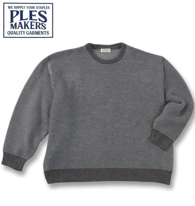 大きいサイズ PLES 7G ガーター 天竺 クルーネック セーター グレー 3L 4L 5L 6L/1258-5381-1-89