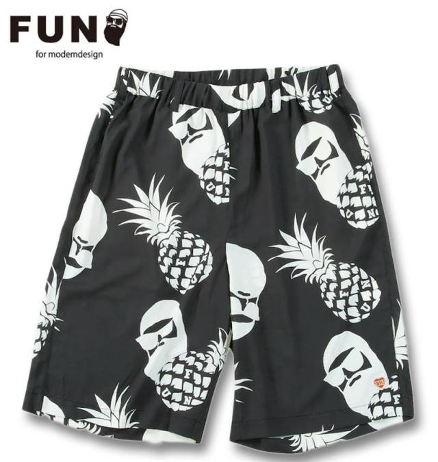 大きいサイズ FUN for modemdesign PINEAPPLE OJI柄 アロハ ショーツ ブラック×ホワイト 3L 4L 5L 6L 8L/1274-5540-2-89