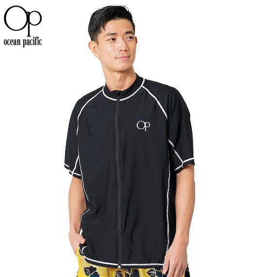 大きいサイズ OCEAN PACIFIC 半袖 フルジップ ラッシュガード ブラック 3L 4L 5L 6L 8L/1278-5283-2-89