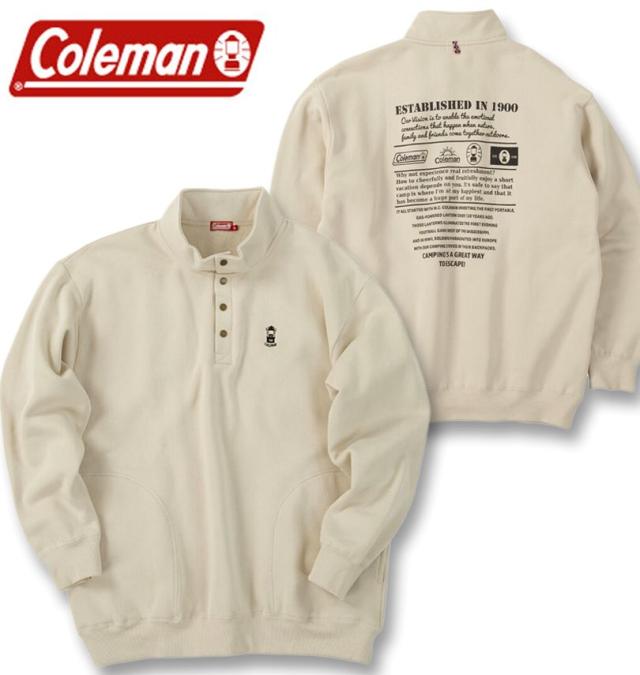 大きいサイズ Coleman 裏起毛 ハーフボタン トレーナー アイボリー 3L 4L 5L 6L/1278-5641-1-89
