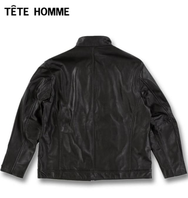 大きいサイズ TETE HOMME スタンドカラー レザーブルゾン ブラック 3L 4L 5L 6L/1273-4660-1-690