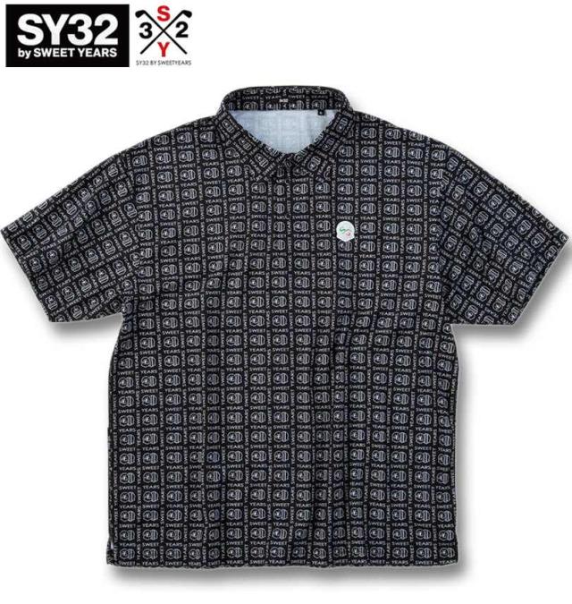 大きいサイズ SY32 by SWEET YEARS ゴルフ ボックスグラフィック 鹿の子 半袖シャツ ブラック 3L 4L 5L 6L/1278-5218-2-190