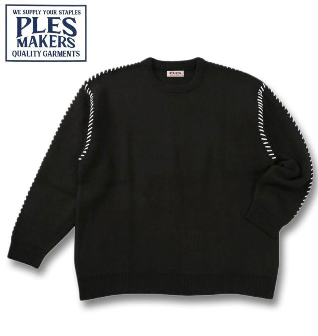 大きいサイズ PLES 7G ダブルジャガード クルーネック セーター ブラック 3L 4L 5L 6L/1258-5380-2-95