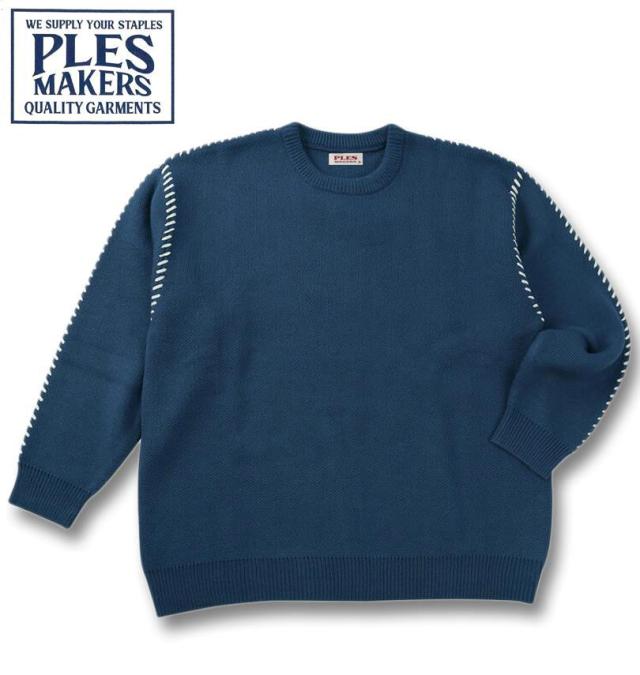 大きいサイズ PLES 7G ダブルジャガード クルーネック セーター ブルーグレー 3L 4L 5L 6L/1258-5380-3-95