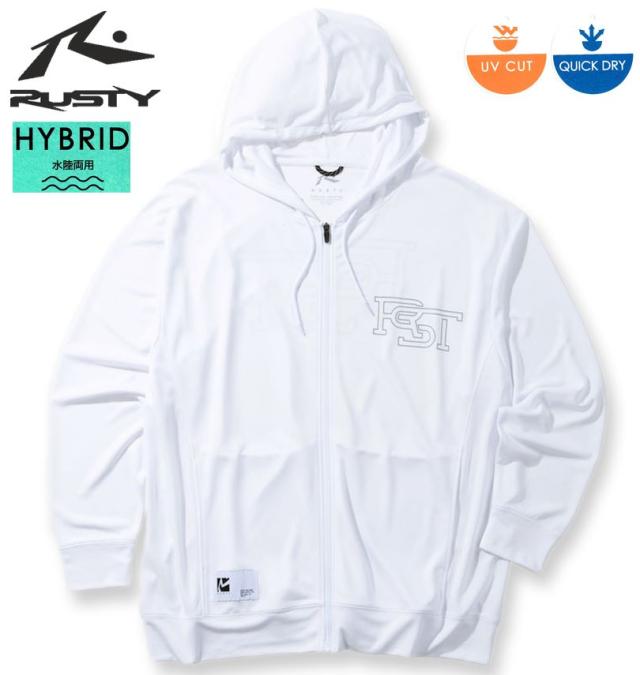 大きいサイズ RUSTY UV メッシュ 長袖 フルジップパーカー ラッシュガード ホワイト 3L 4L 5L 6L 8L/1278-5275-1-95