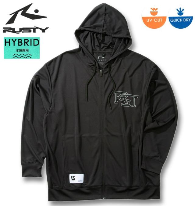 大きいサイズ RUSTY UV メッシュ 長袖 フルジップパーカー ラッシュガード ブラック 3L 4L 5L 6L 8L/1278-5275-2-95