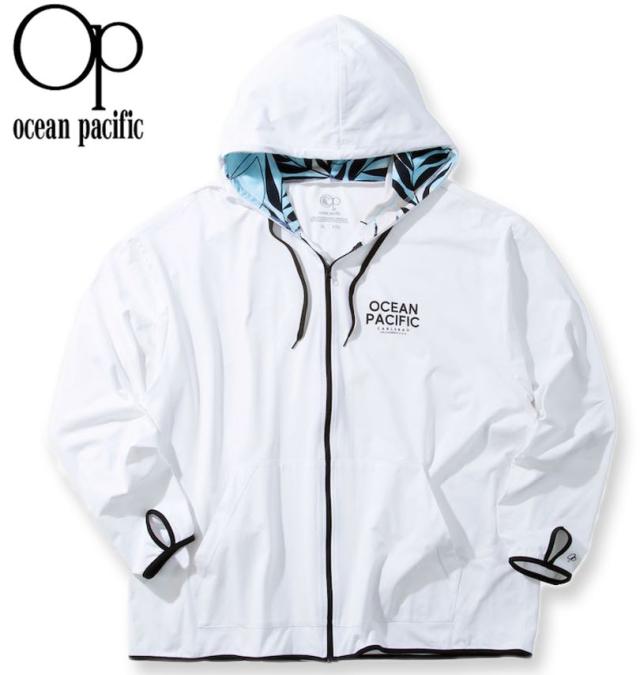 大きいサイズ OCEAN PACIFIC PEARTEX UV 長袖 フルジップパーカー ラッシュガード ホワイト 3L 4L 5L 6L 8L/1278-5281-1-95