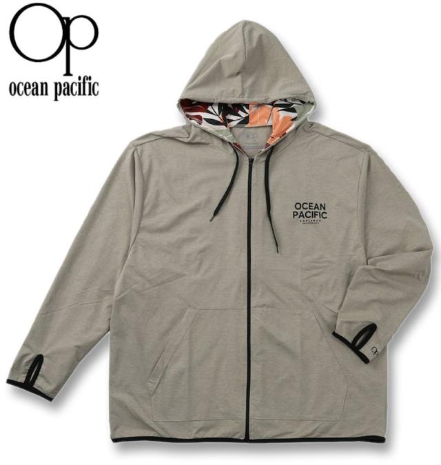 大きいサイズ OCEAN PACIFIC PEARTEX UV 長袖 フルジップパーカー ラッシュガード オリーブ 3L 4L 5L 6L 8L/1278-5281-3-95