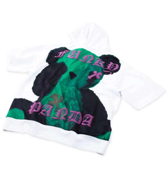 大きいサイズ FUNKY PANDA by in the attic クロスパッチ パンダ 半袖 フルジップパーカー ホワイト 3L 4L 5L 6L/1258-4201-1-98