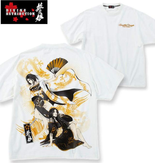 大きいサイズ 絡繰魂抜刀娘 葵&妃那 龍ノ舞踏 半袖 Tシャツ ホワイト 3L 4L 5L 6L/1258-5258-1-98