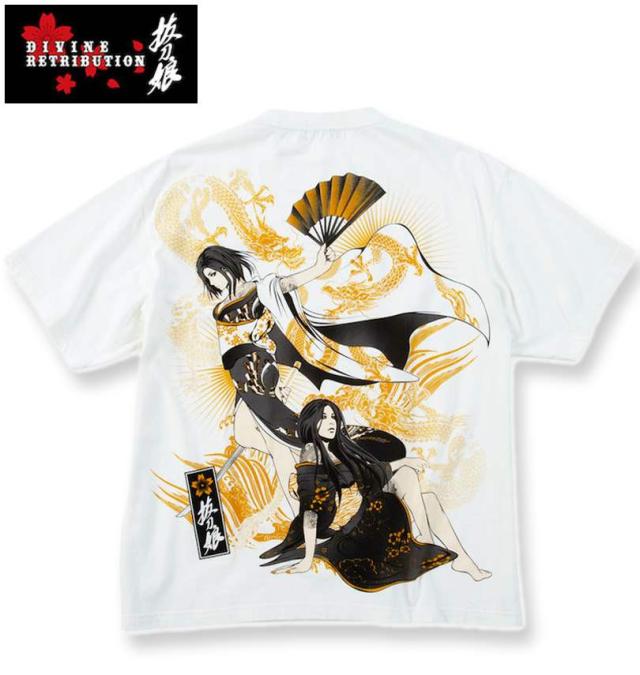 大きいサイズ 絡繰魂抜刀娘 葵&妃那 龍ノ舞踏 半袖 Tシャツ ホワイト 3L 4L 5L 6L/1258-5258-1-98