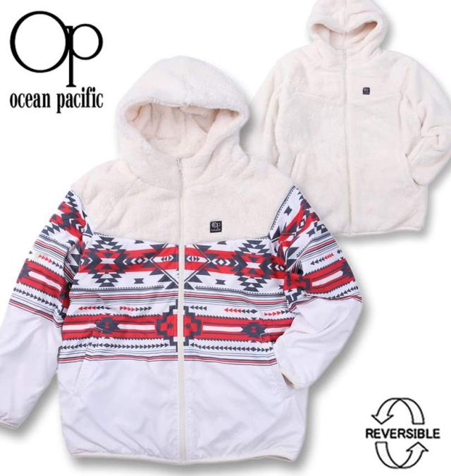 大きいサイズ OCEAN PACIFIC リバーシブル ボア フリース ジャケット ホワイト 3L 4L 5L 6L 8L/1273-4340-1-98