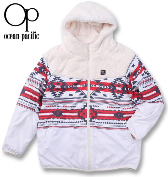 大きいサイズ OCEAN PACIFIC リバーシブル ボア フリース ジャケット ホワイト 3L 4L 5L 6L 8L/1273-4340-1-98