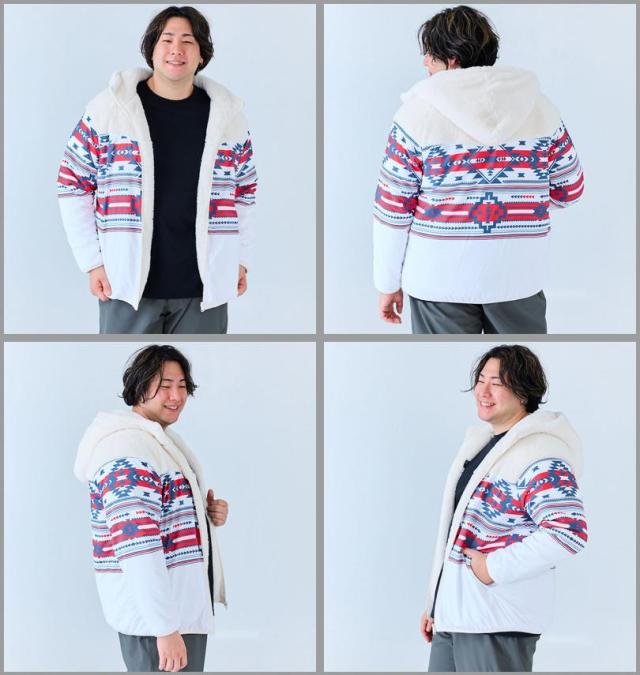 大きいサイズ OCEAN PACIFIC リバーシブル ボア フリース ジャケット ホワイト 3L 4L 5L 6L 8L/1273-4340-1-98