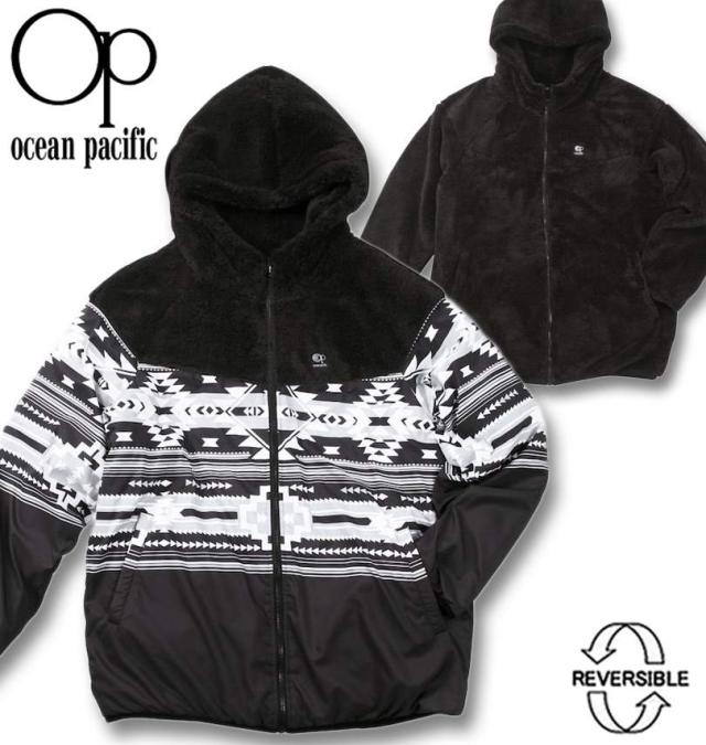 大きいサイズ OCEAN PACIFIC リバーシブル ボア フリース ジャケット ブラック 3L 4L 5L 6L 8L/1273-4340-2-98