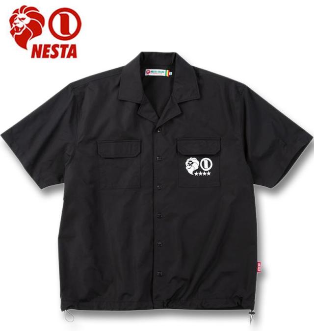 大きいサイズ NESTA BRAND オープンカラー 半袖シャツ ブラック 3L 4L 5L 6L 8L/1277-5215-2-98