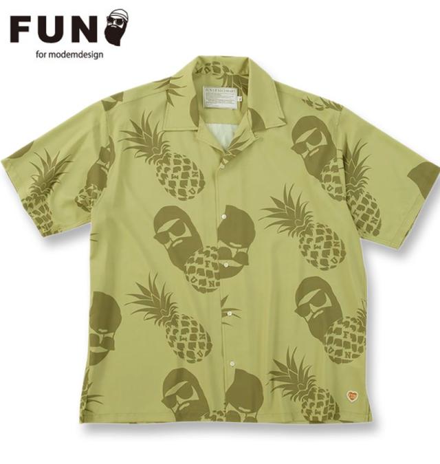 大きいサイズ FUN for modemdesign PINEAPPLE OJI柄 半袖 アロハシャツ ベージュ×オリーブ 3L 4L 5L 6L 8L/1277-5275-1-98
