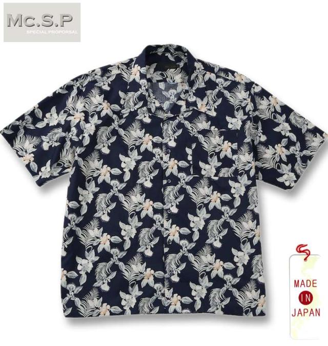 大きいサイズ Mc.S.P アロハ ブロード オープンカラー 半袖シャツ ネイビー 3L 4L 5L 6L/1277-5281-2-98