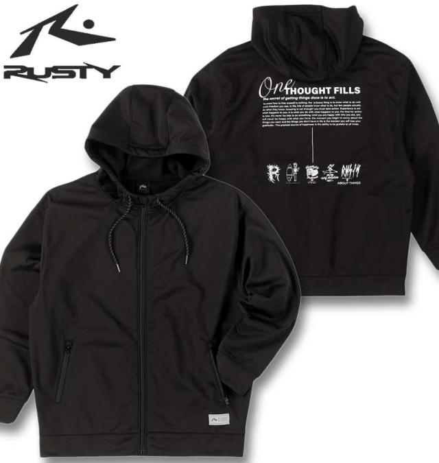 大きいサイズ RUSTY 3層ボンディング フリース スウェット フルジップ パーカー ブラック 3L 4L 5L 6L 8L/1278-4382-2-98