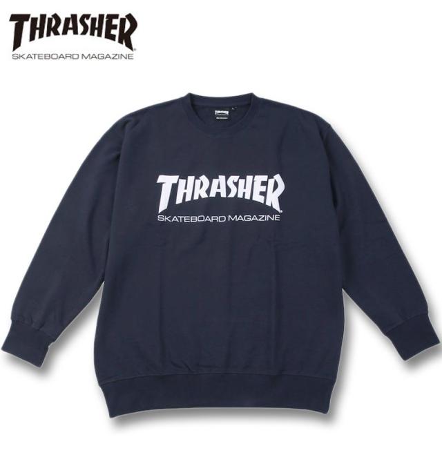 大きいサイズ THRASHER MAG LOGO クルートレーナー ネイビー 3L 4L 5L 6L 8L/1278-4666-1-98