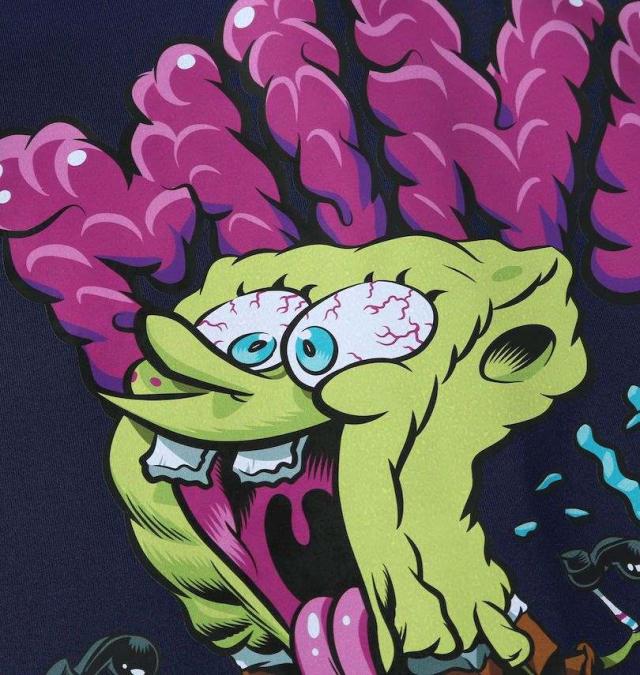 大きいサイズ SPONGEBOB ダンボールニット プリント フルジップ パーカー ネイビー 3L 4L 5L 6L/1278-5626-1-98