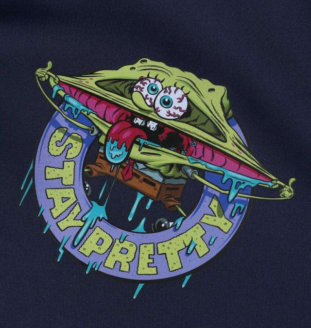 大きいサイズ SPONGEBOB ダンボールニット プリント フルジップ パーカー ネイビー 3L 4L 5L 6L/1278-5626-1-98