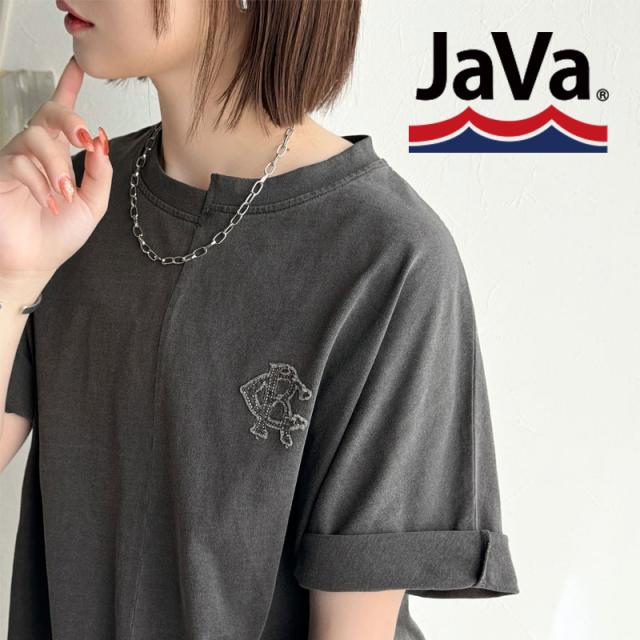 クラシカルエルフ夏新作 JaVaジャバコラボ トップス Tシャツ カットソー レディース 綿100％ 切替 アシメントリー 段違い レイヤード ピグメント加工 アップリケ風 ワンポイント ...