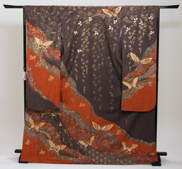 振袖 2月〜12月使用 振袖 レンタル 茶色 熨斗に蝶 NT-181 送料無料の